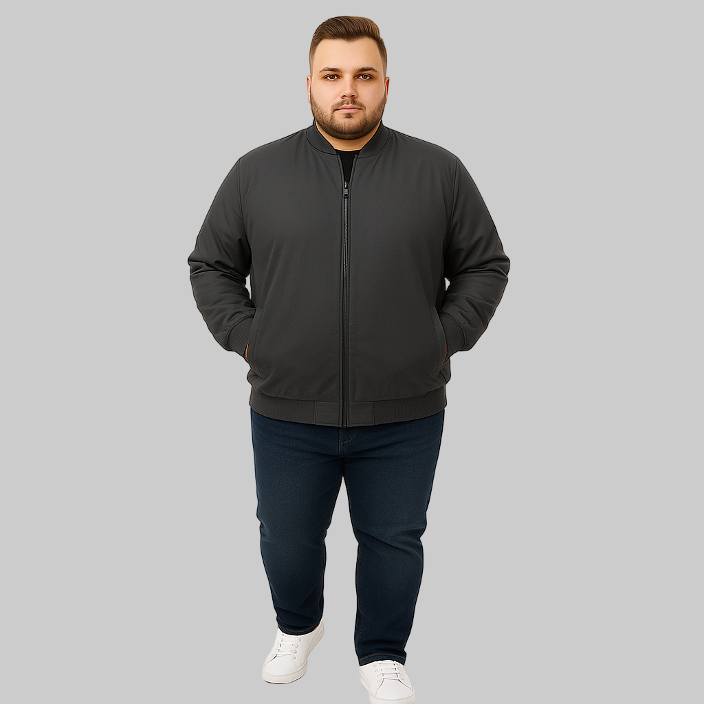Charcoal Plus-Size Bomber Jacket 2XL–6XL | Matte Finish – Plus Size