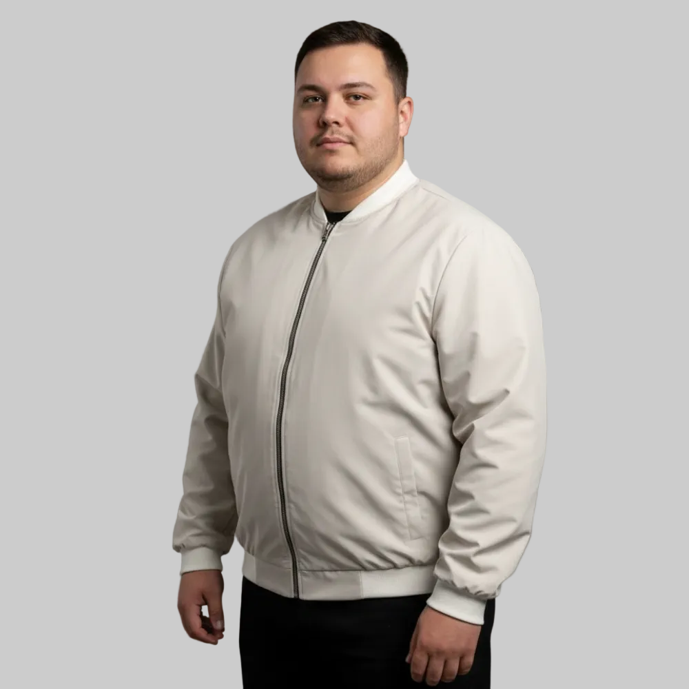 Ivory Plus Size Bomber Jacket for Men – Clean Modern Style