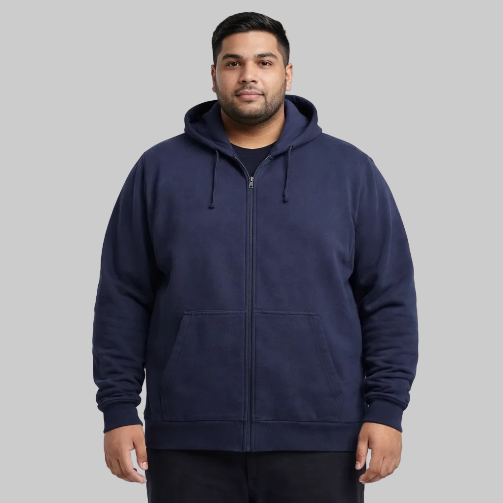 Navy Blue Classic Full-Zip Fleece Hoodie | Plus Size Comfort
